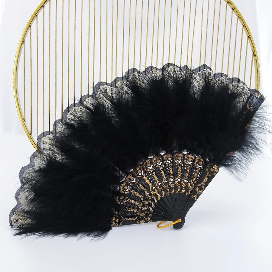 1PC Jockey Club Dress Up Hand Fan Lolita Retro Feather Folding Fan ...