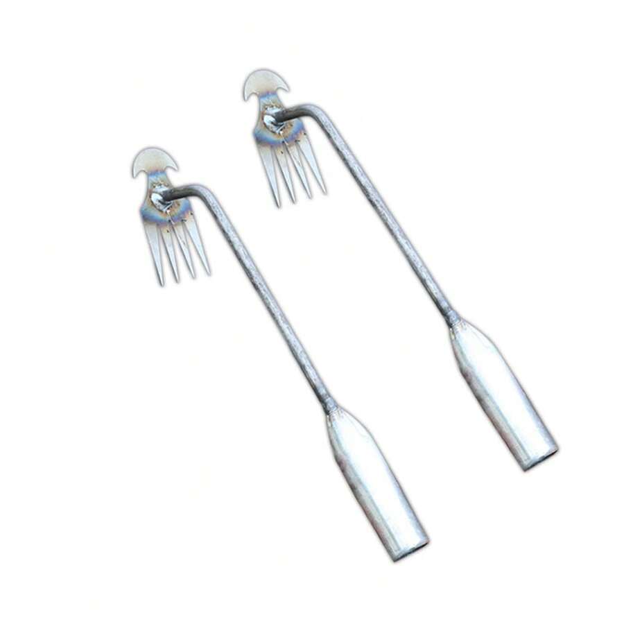 Silver Four Tooth Grass Removal Rake, Stainless Steel Garden Tool For ...