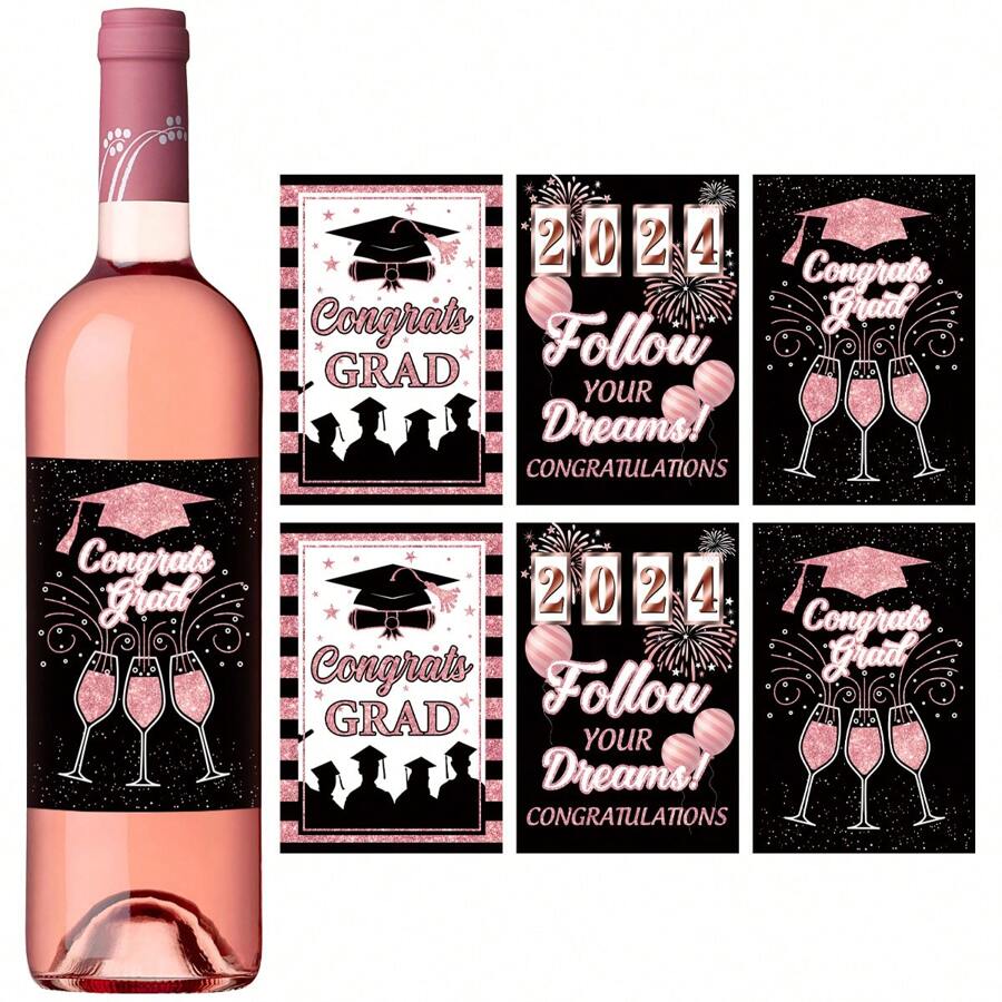 6 Sheets Graduation Gift Graduation Wine Bottle Stickers, Champagne ...