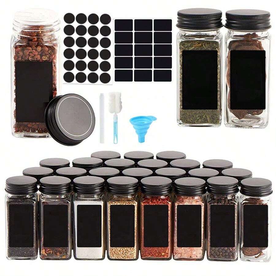 Seasoning Bottle Set 4oz Square Spice Bottle Black Aluminum Cover ...