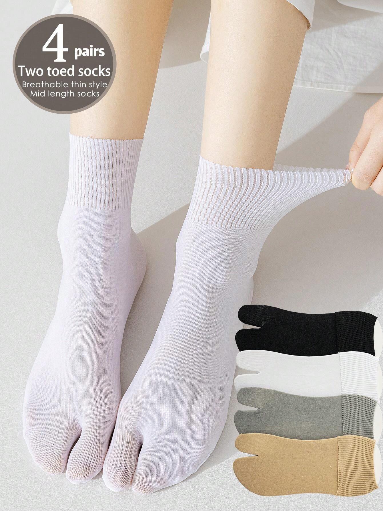 4 Pairs Women White Split Toe Socks Spring/Summer Light Breathable High ...