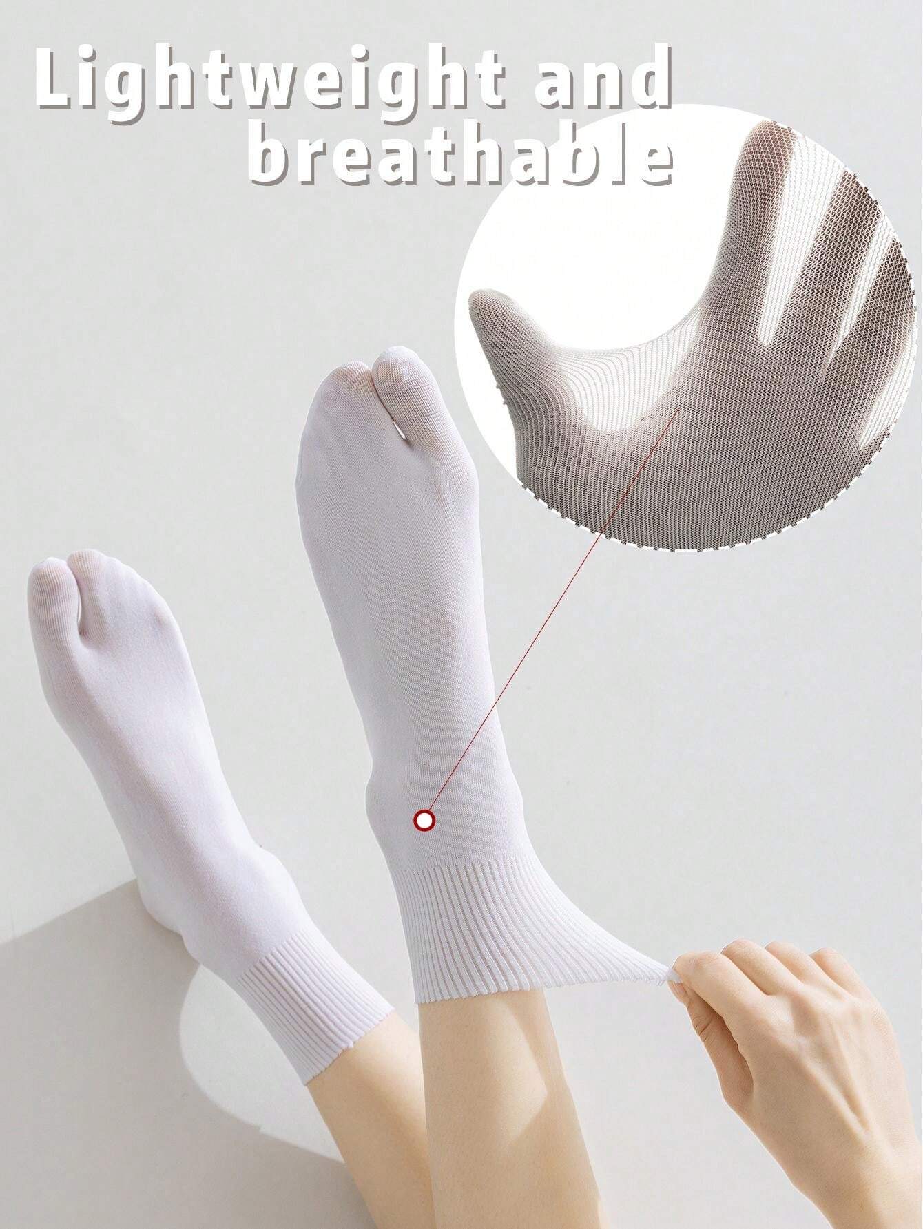 4 Pairs Women White Split Toe Socks Spring/Summer Light Breathable High ...