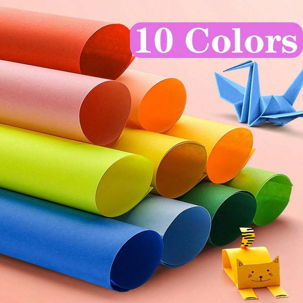 100 Sheets Handmade Square Colored Origami Cutting, Creative Solid ...