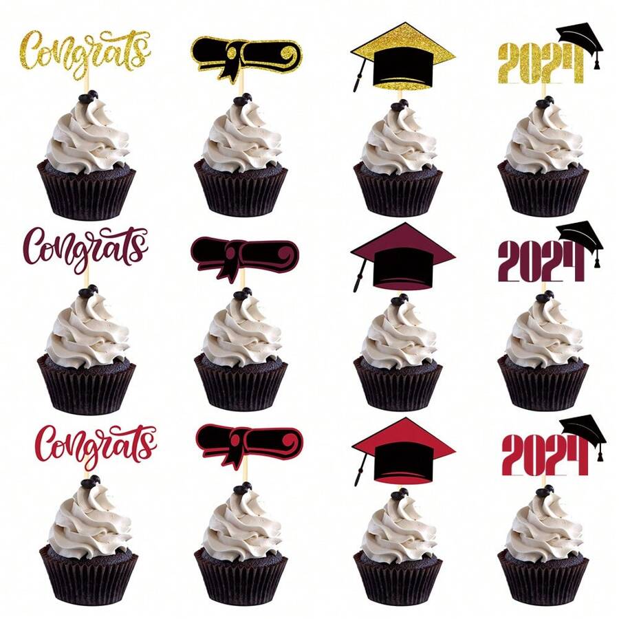 16 Pcs Graduation Cake Toppers, Class Of 2024 Graduation Cupcake ...