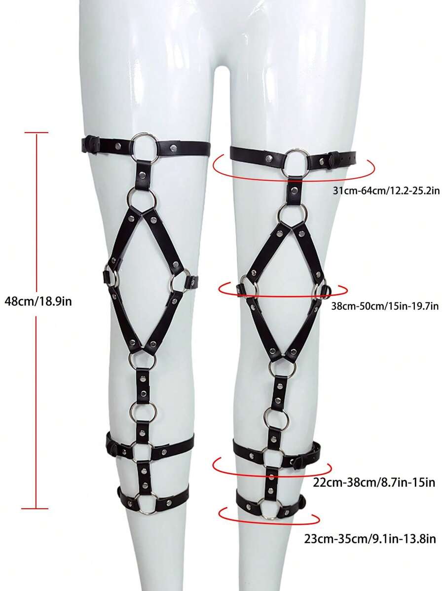 2 Pcs Women Black Leather Leg Garter Belt, Sexy Thigh Leg Harness ...