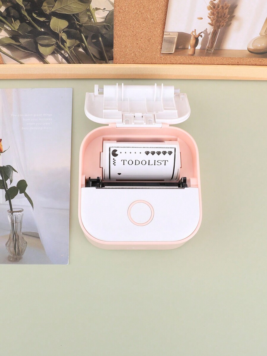 1pc PhomemoT02 Mini Printer, Pink And White Dual-Tone Square Label ...