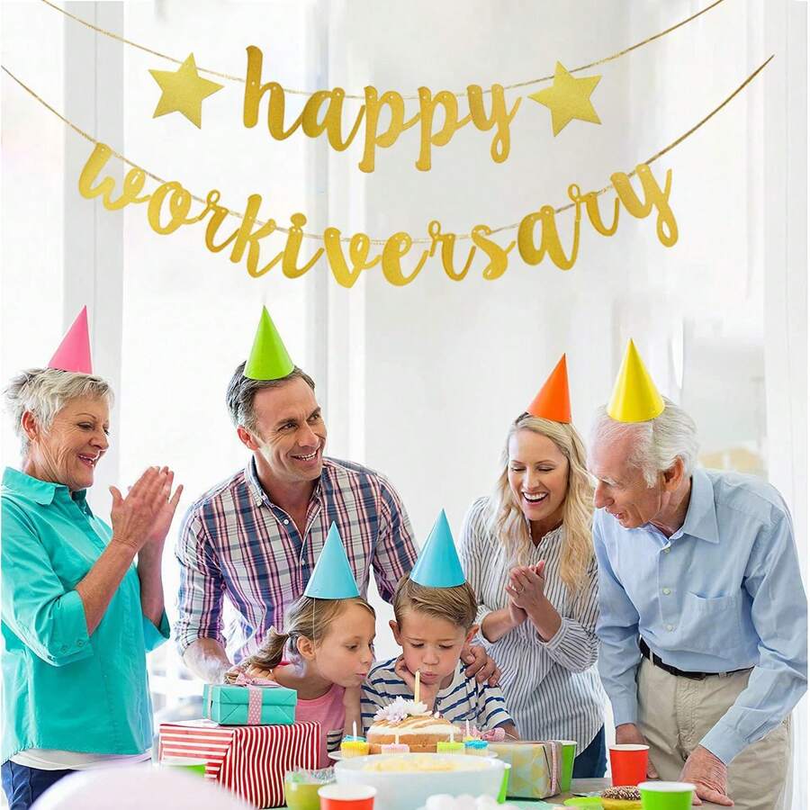 1Set,Happy Workiversary Banner,Gold Glitter Paper Sign For Work Party ...