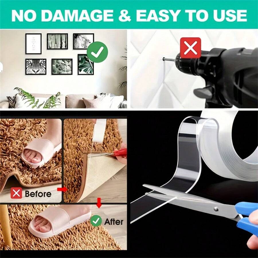 1pc Heavy Duty Double-Sided Tape - Reusable, Traceless, Strong & Sticky ...