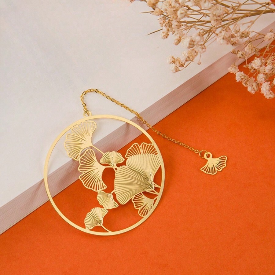 1pc Round Hollow Brass Metal Pendant Ginkgo Lotus Bookmark In Gift Box ...
