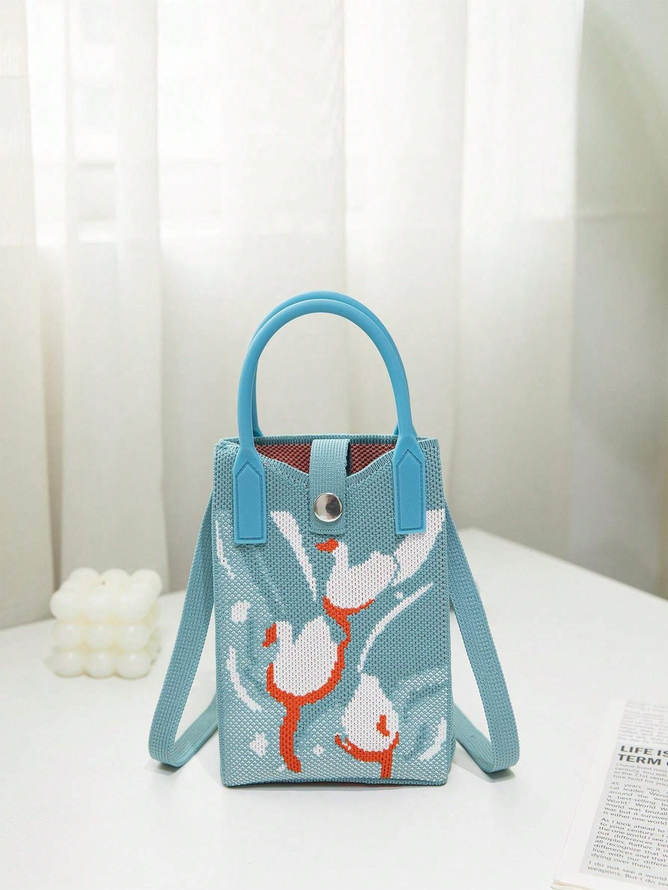 One Piece Blue Bag Swan Playing In Water Embroidery Hollow Crochet ...