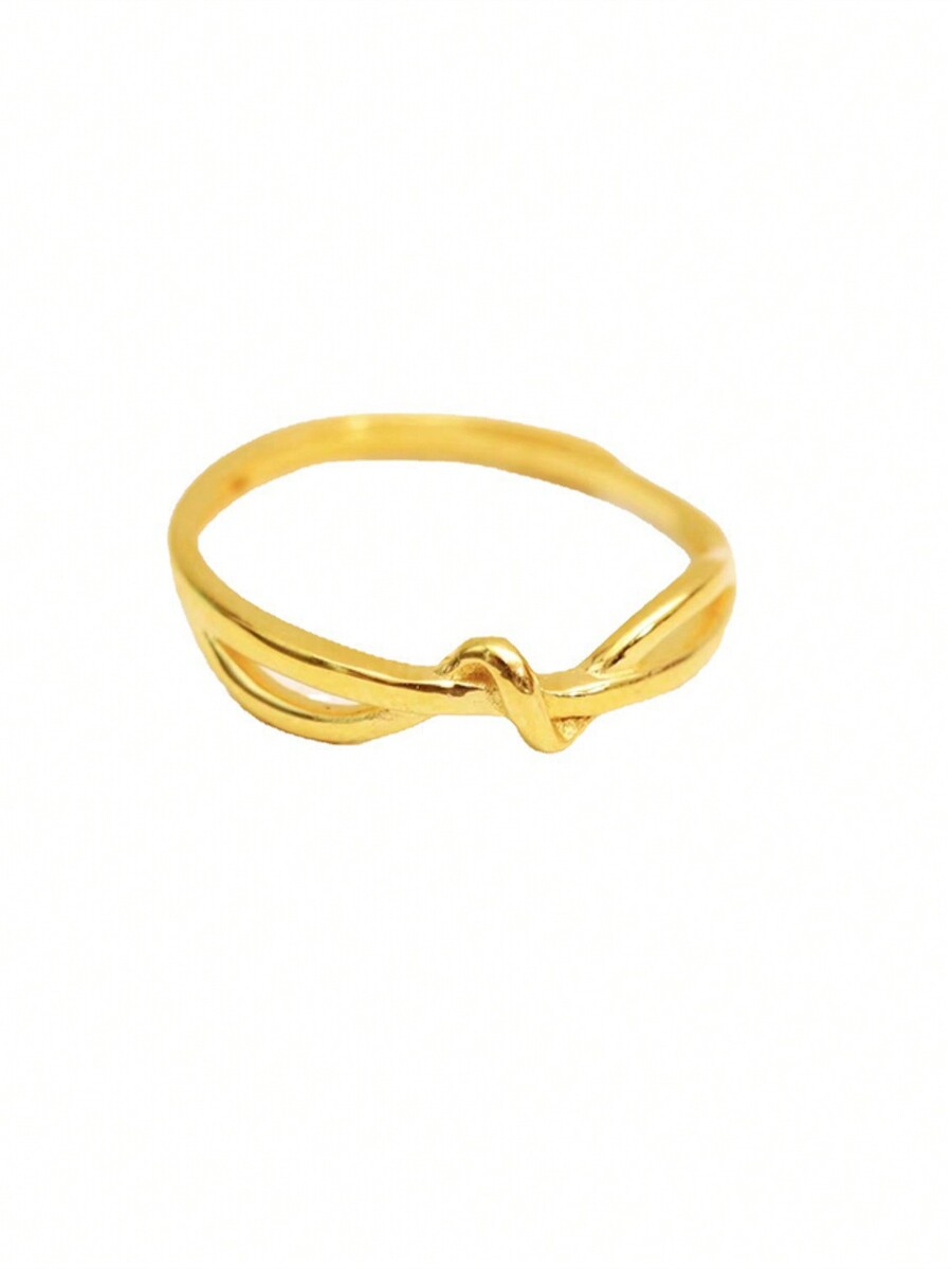 1pc ING Series Endless Love Twisted Knot Ring For Women, Titanium Steel With 18K Gold Plating ...