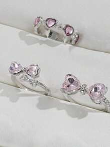 3pcs/Set Fashionable Y2k Style Bowknot, Heart Shaped Rhinestone Ring ...