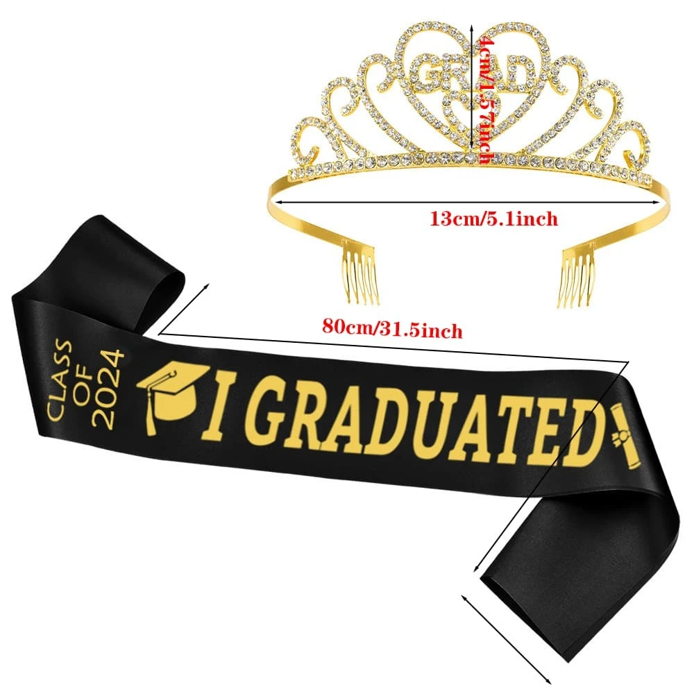 2pcs/Set,2024 Graduation Party Supplies Graduation Sash And Crown ...