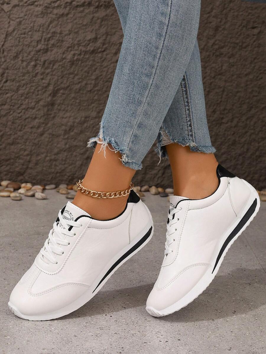Women Autumn Lace Up Sports Shoes Fashionable Versatile Comfortable And Soft White Shoes