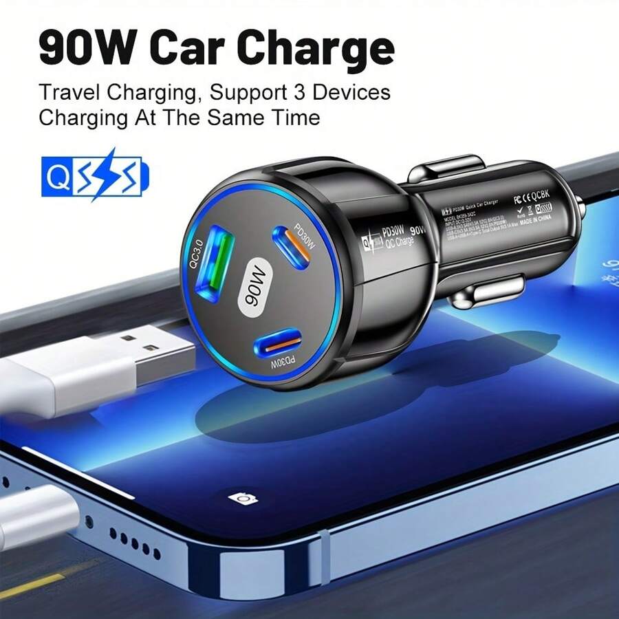 Cargador para coche de carga rápida múltiple con QC 3.0 y 1 puerto USB + 2 adaptadores de carga ...