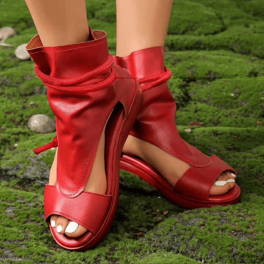 Summer Waterproof Platform Red Sandals Roman Style Thick Sole Sloping ...