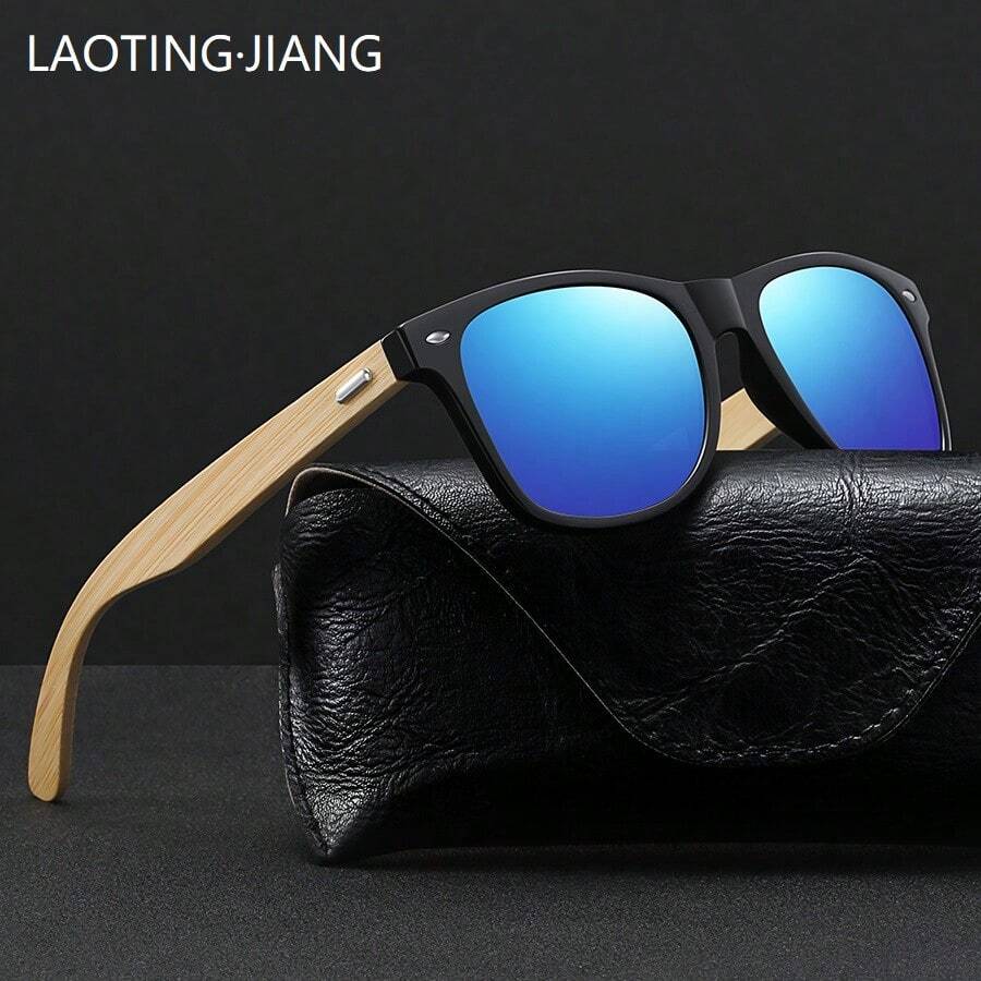 Sturdy Bamboo Wooden Sunglasses Unisex Square Retro Bamboo Wood Sun ...