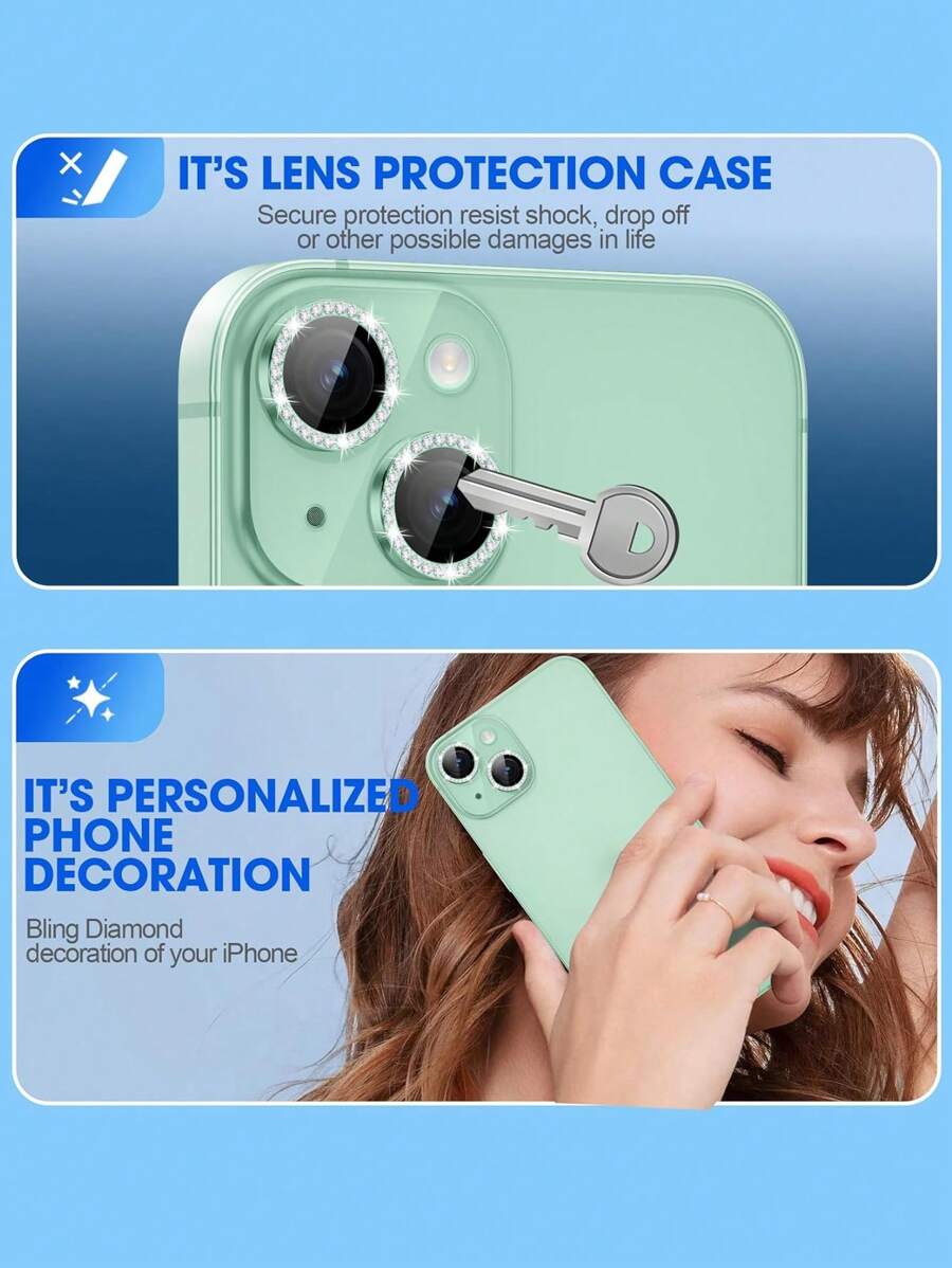 3pcs Fit For IPhone 11 & Above Models Rhinestone Camera Lens Cover/Ring ...