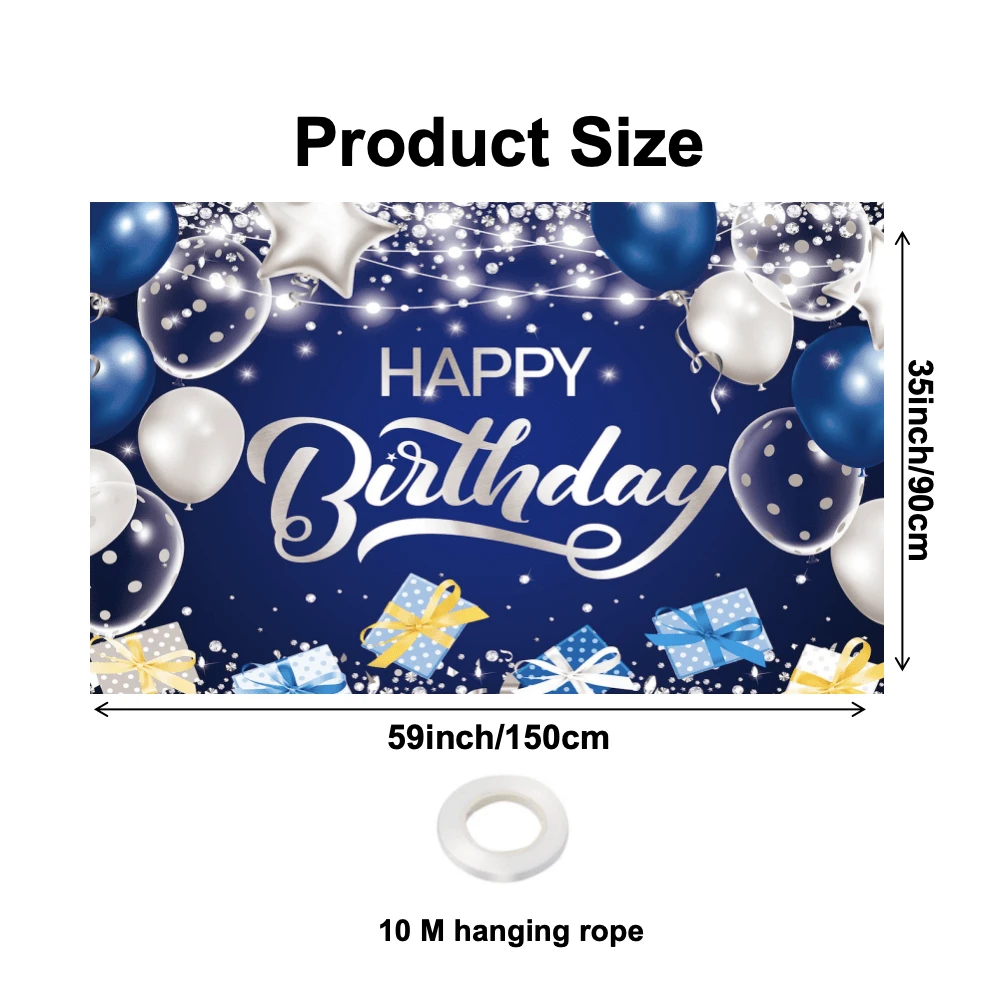 1 Pc Blue Happy Birthday Decorations Backdrop, Glitter Birthday Backdrop Sign, Happy Birthday ...