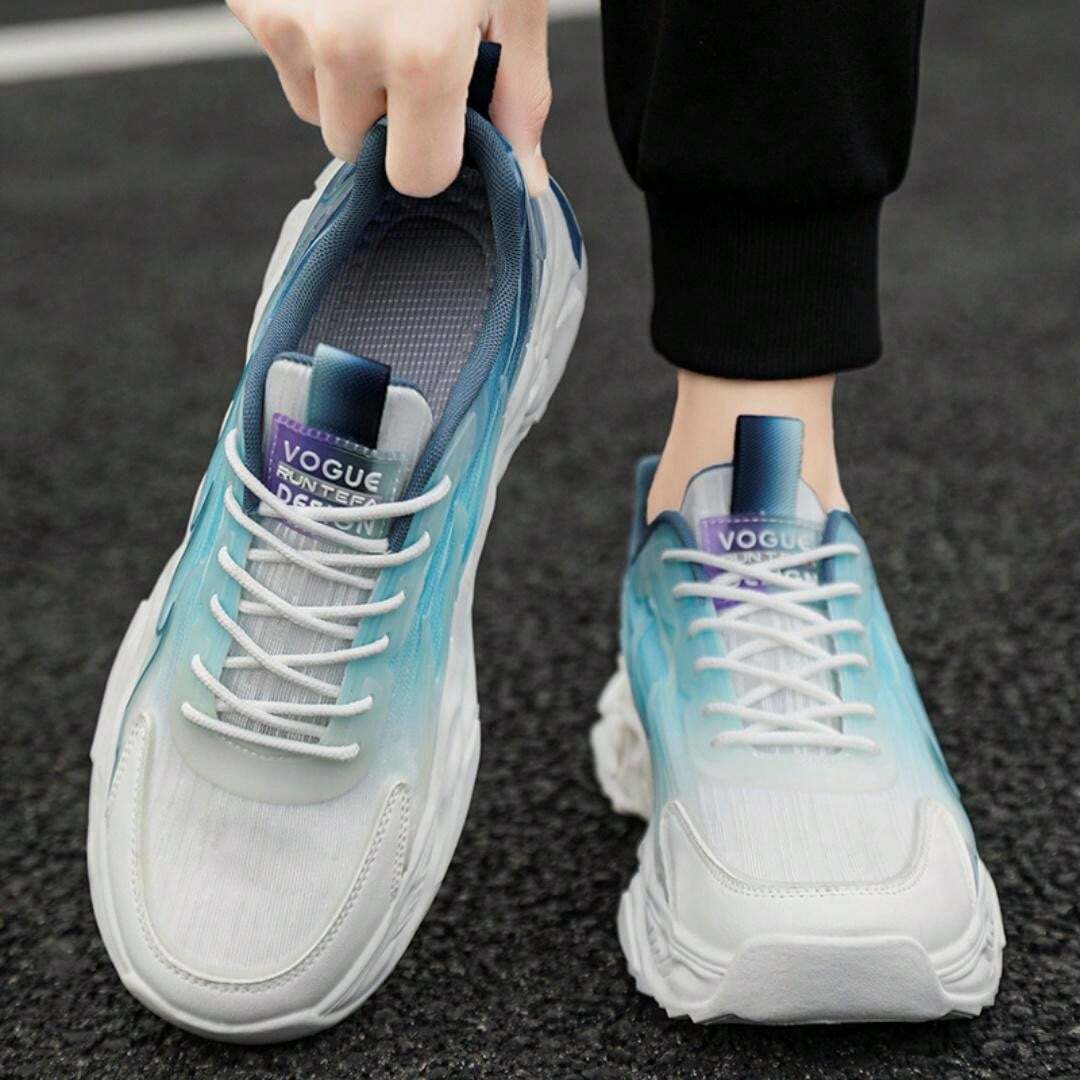 Men's Athletic Thick-Soled Chunky Sneakers, Front-Lacing Flame Mesh ...