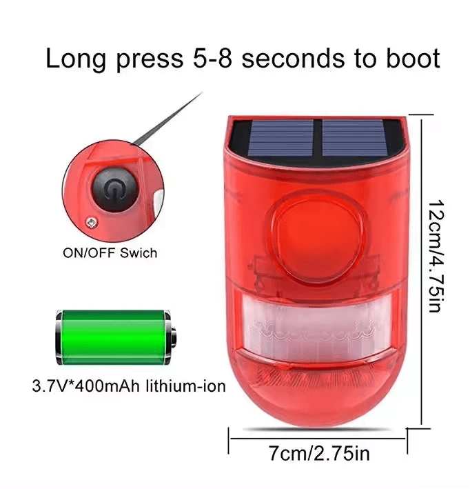 1PC Red Solar Alarm Human Sensor Light Solar Alarm Light Anti-Theft ...