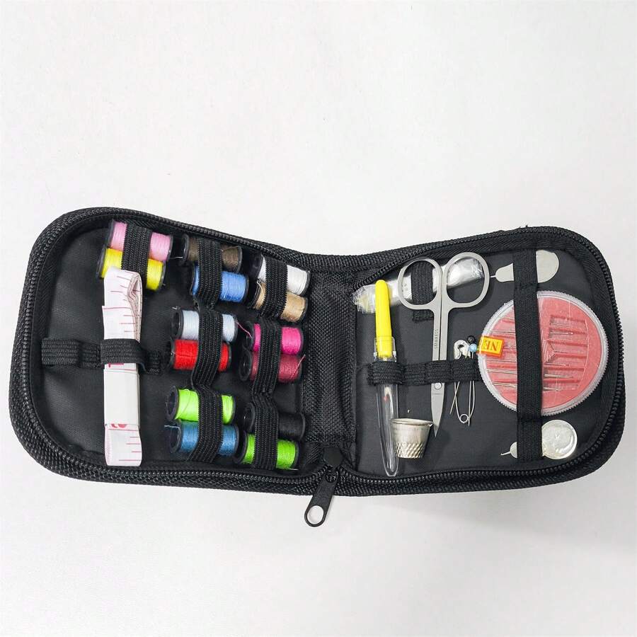 All-In-One Black Sewing Kit - 27 Pieces With 14-Color Threads For ...