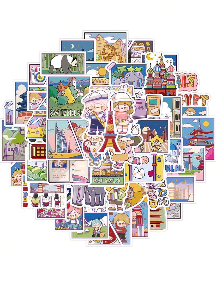 60 Pcs Cute DIY Cartoon Travel Journal Stickers For Decorating Diary ...