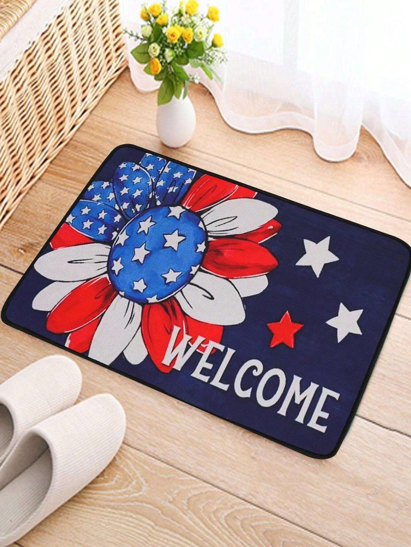 1pc Independent Day Sunflower Letter Doormat Rug For Bedroom, Living ...