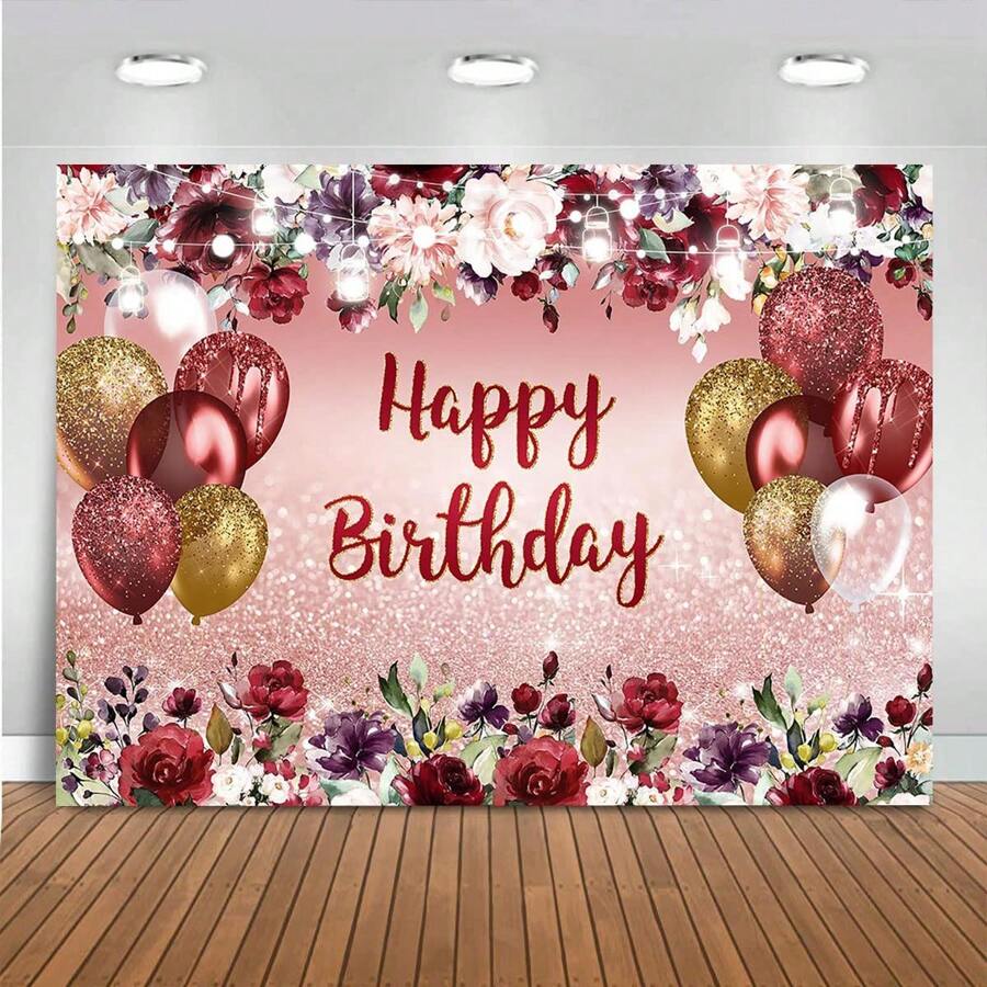 1 Pc Flowers Happy Birthday Backdrop Banner, Large Pink Watercolor ...