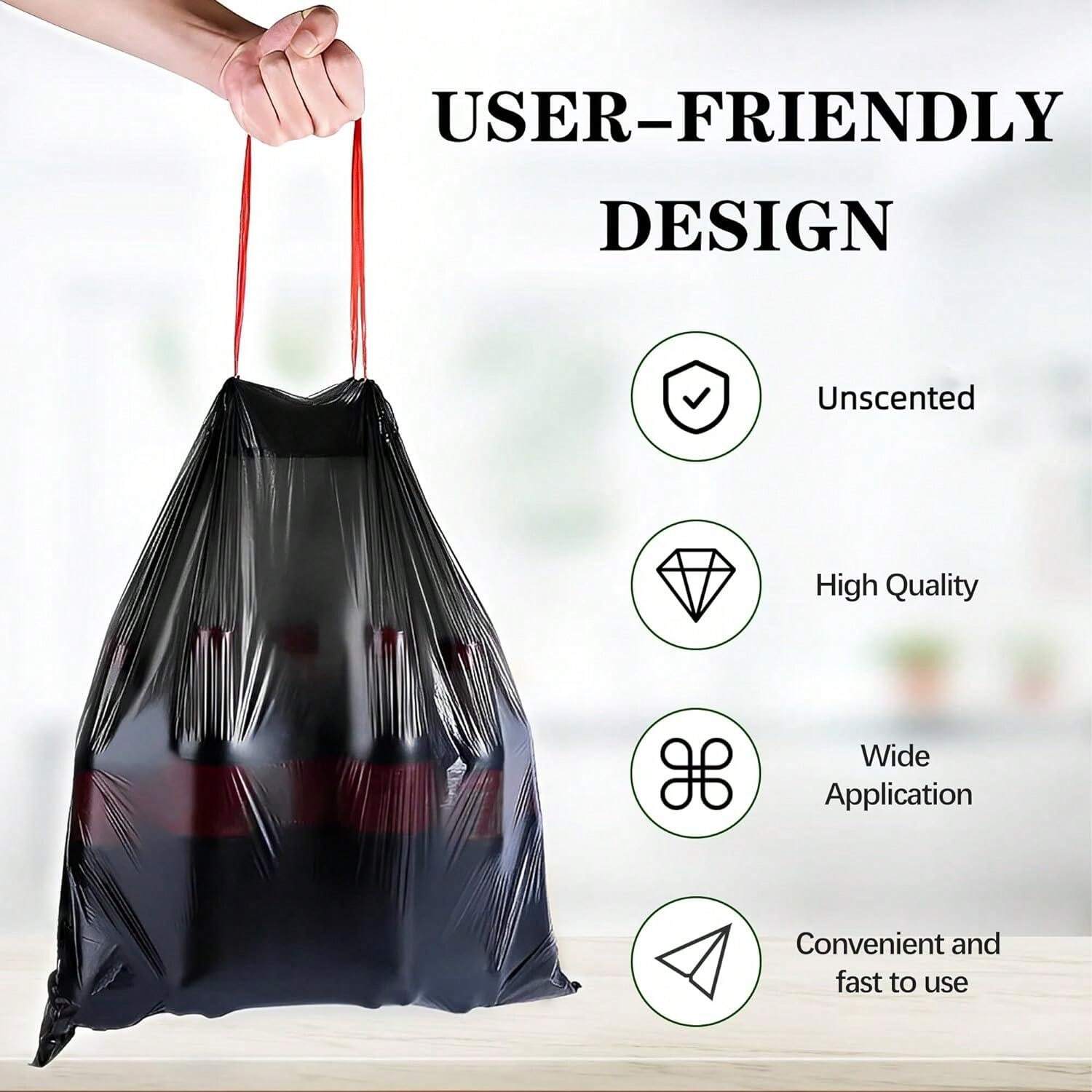 60 Count Set Black Multipurpose Drawstring Garbage Bags, Super Heavy ...