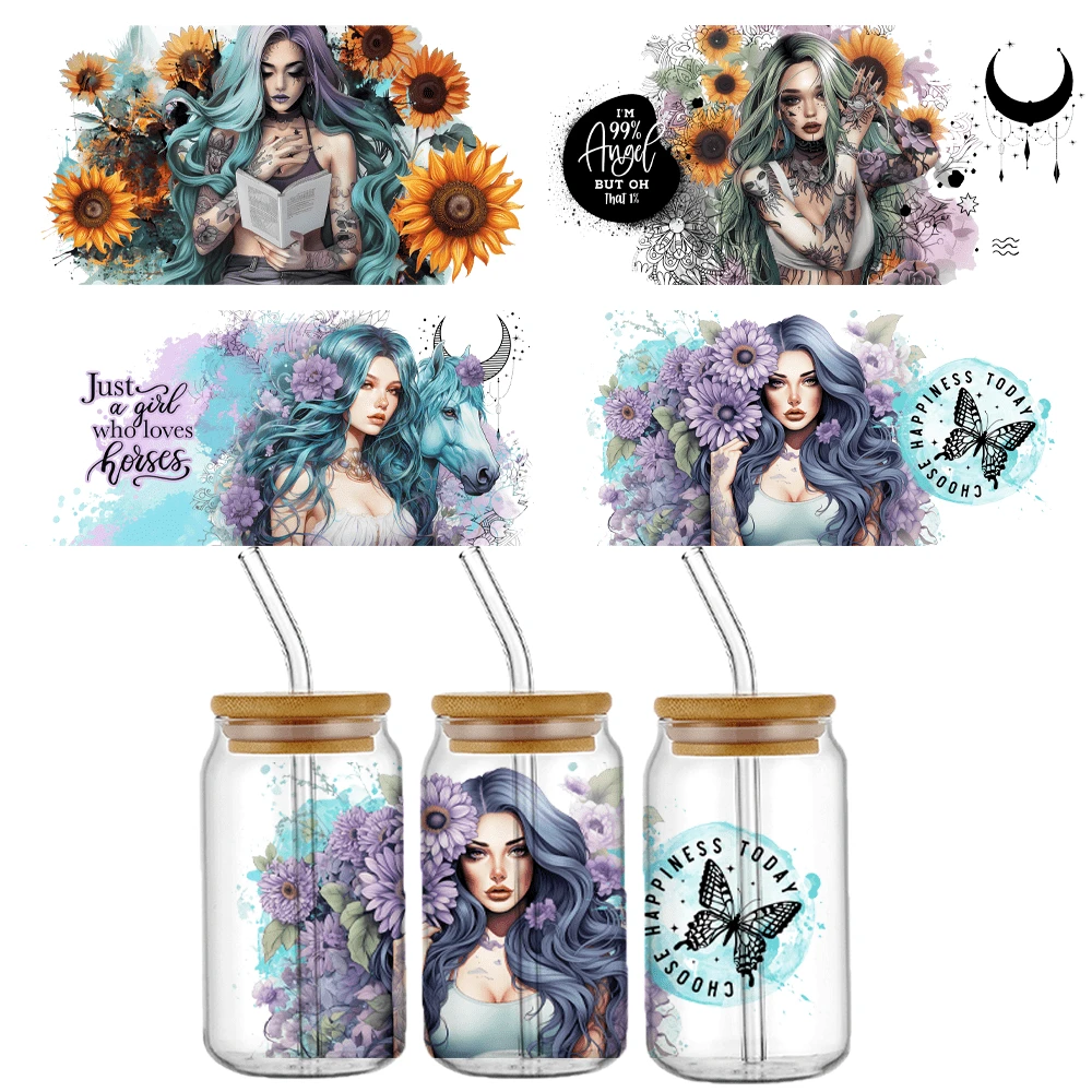 4pcs UV DTF Wrap Transfer Stickers For 16oz Libbey Glass, DIY Design ...