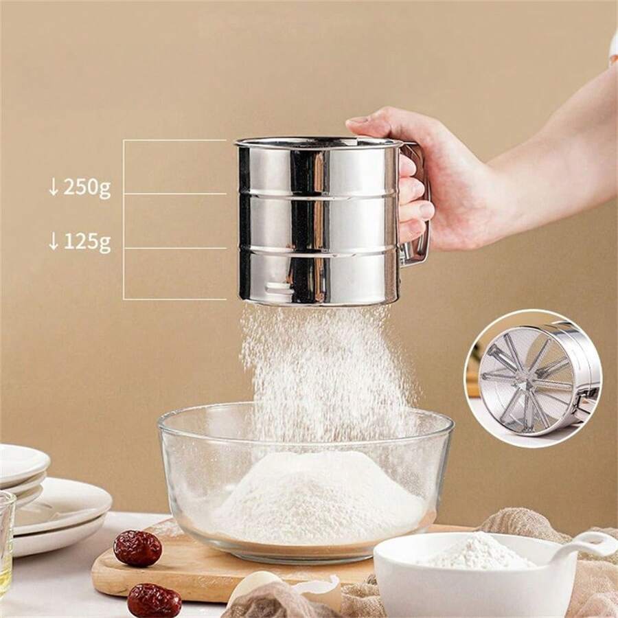 1pc Stainless Steel Flour Sifter, Fine Mesh Rotary Hand Crank Flour ...