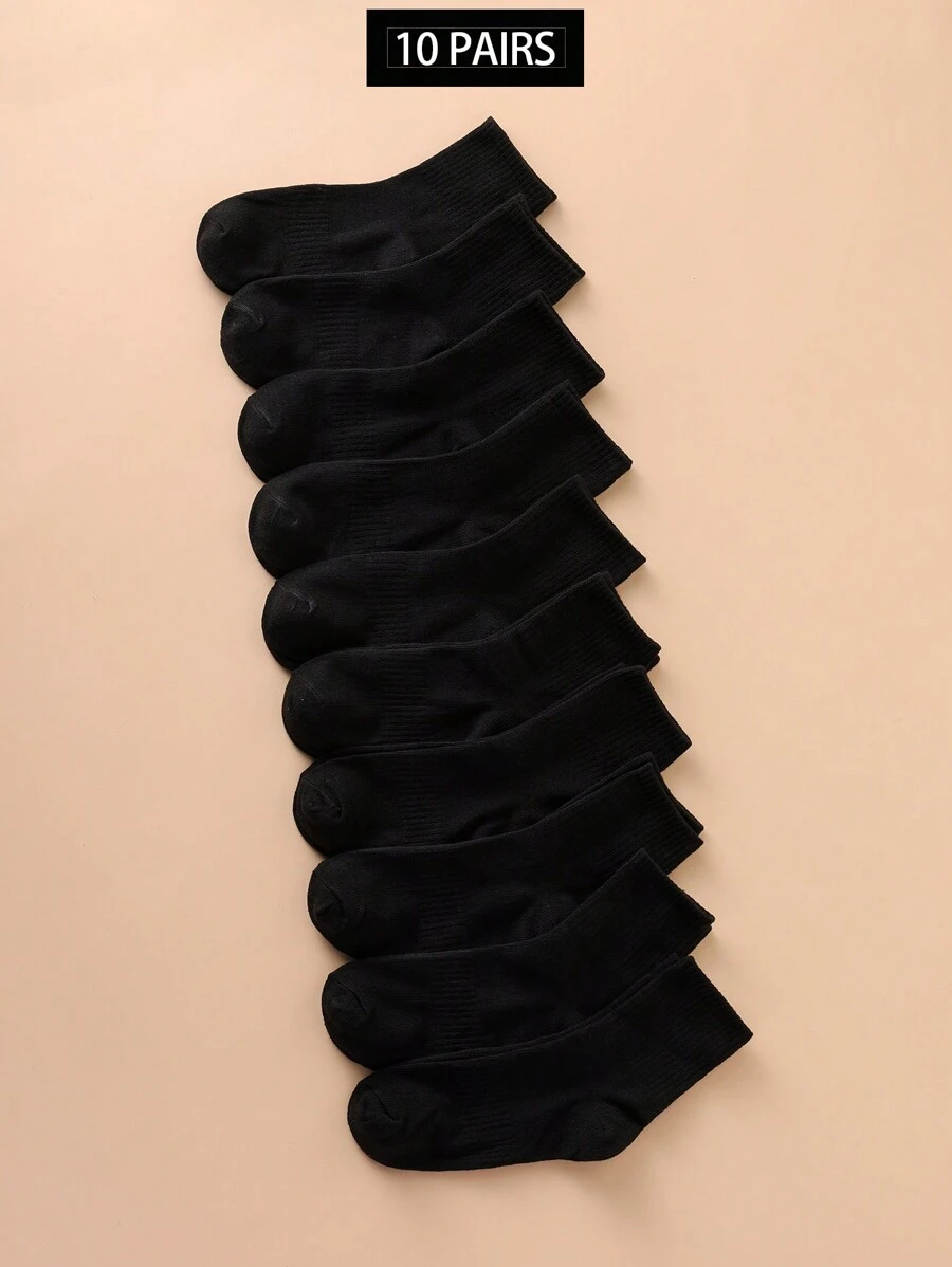 10 Pairs Solid Color Black Mid-Calf Compression Breathable Women Casual ...