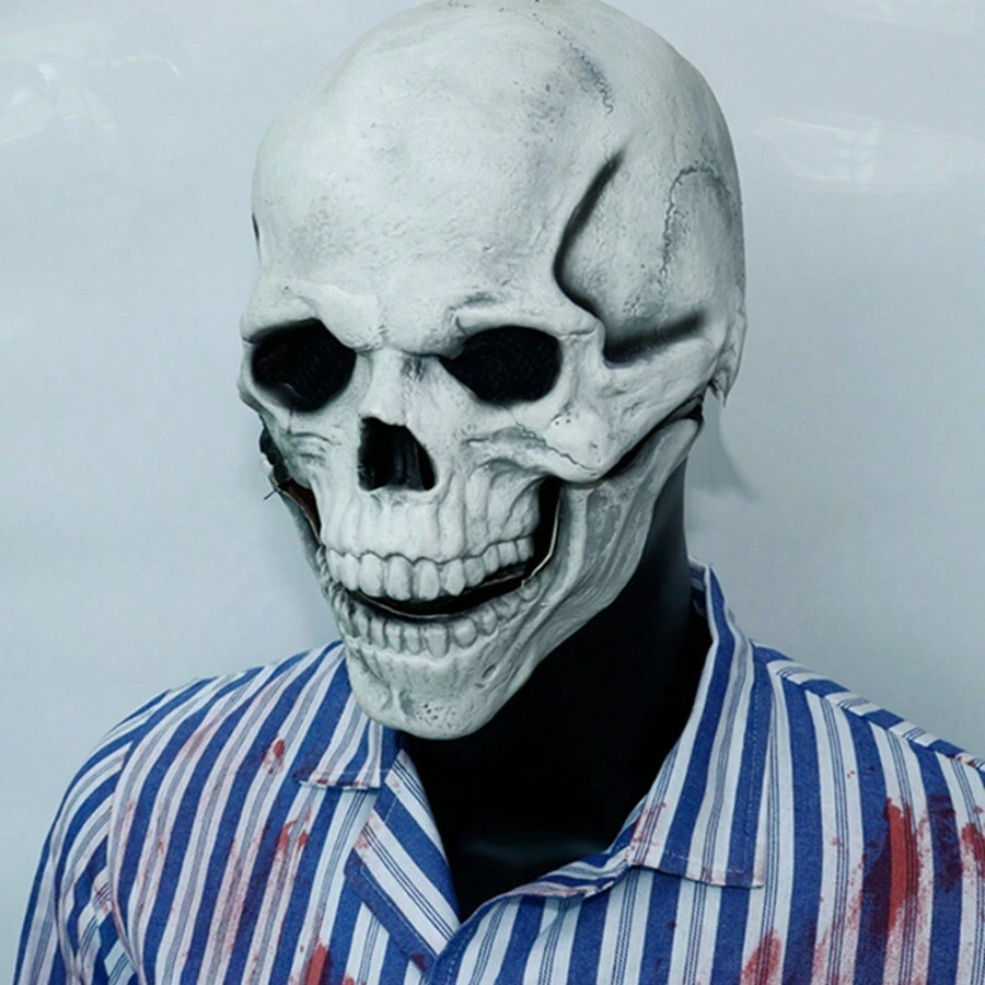Creepy Halloween Skull Mask With Movable Jaws, Adult Full Head ...