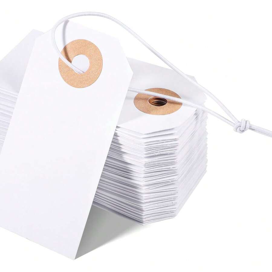 50pcs White Blank Labels With Elastic Rope, Hanging Tag With Reinforced ...