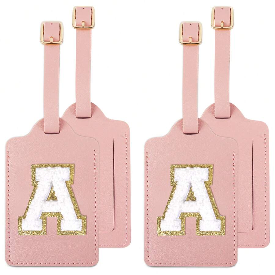 2 Pack Initial Letter Luggage Tag A For Suitcases Tsa Approved, PU Leather Personalized A-Z ...