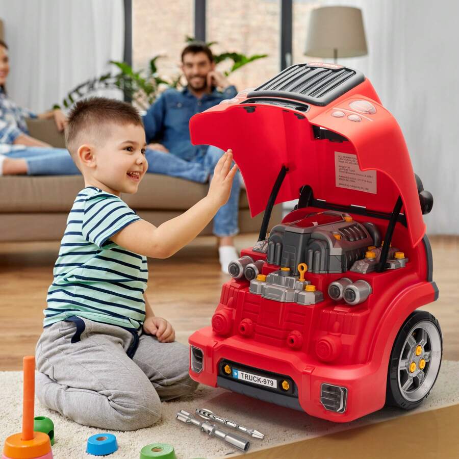 Toy Car Truck Builder Kit, Kids Mechanic Workshop Set With Light And ...