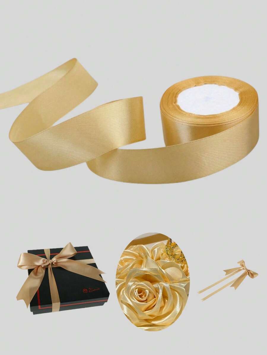 1 pezzo di nastro di raso dorato, rotolo di nastri sottili in tessuto ...