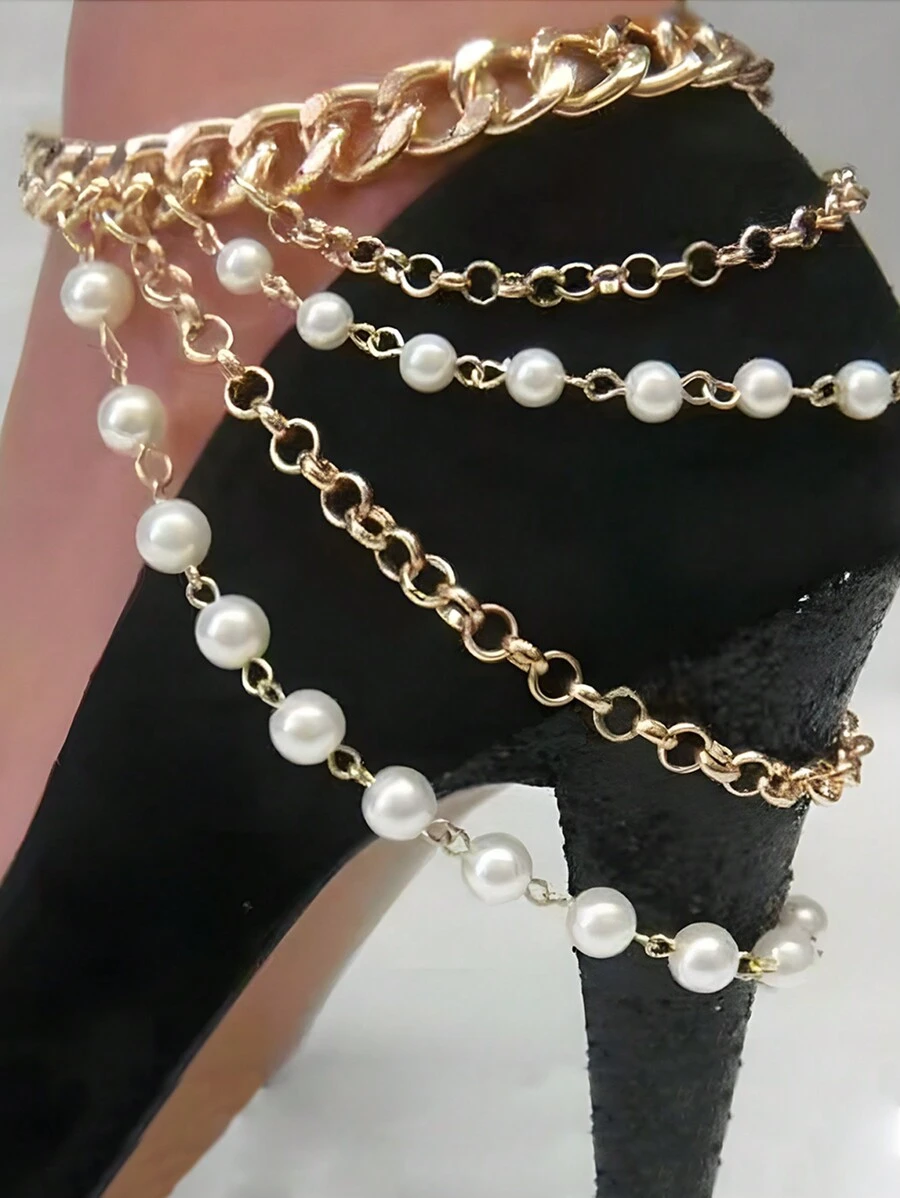 1pc Women's Elegant Pearl Multilayer Anklet, Trendy O-Shaped Chain Sexy ...