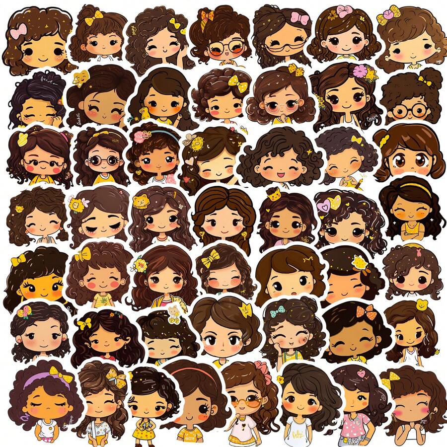 50 Sheets New Style Cartoon Cute Black Baby Girl Stickers With Mountain ...