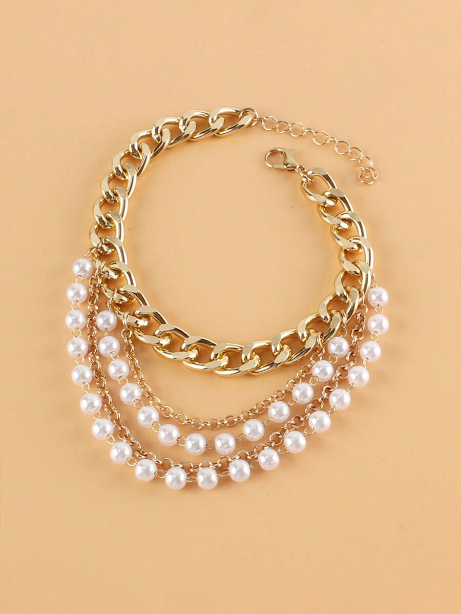 1pc Women's Elegant Pearl Multilayer Anklet, O-Shaped Chain Sexy Foot ...