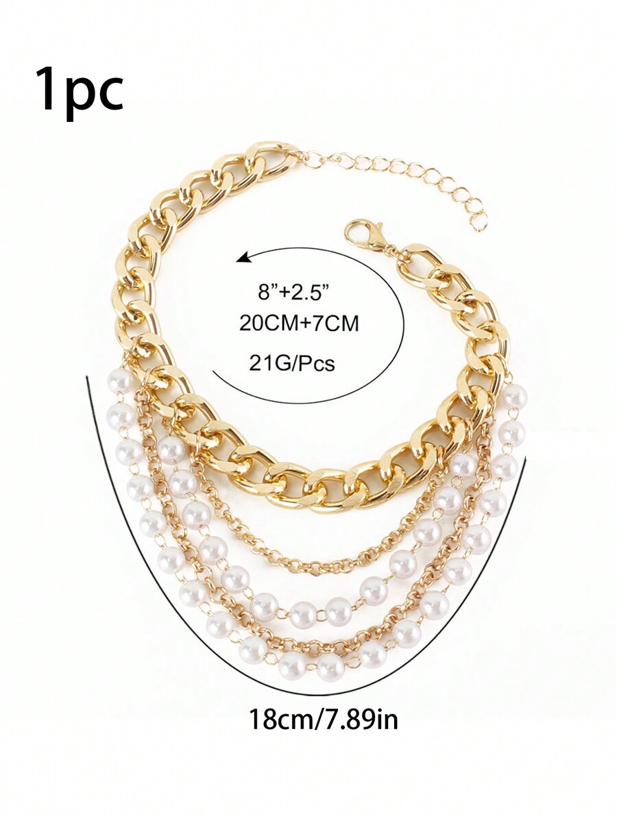 1pc Women's Elegant Pearl Multilayer Anklet, Trendy O-Shaped Chain Sexy ...