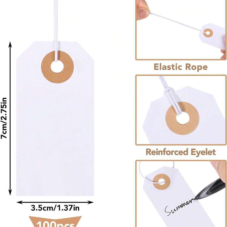 50pcs White Blank Labels With Elastic Rope, Hanging Tag With Reinforced ...