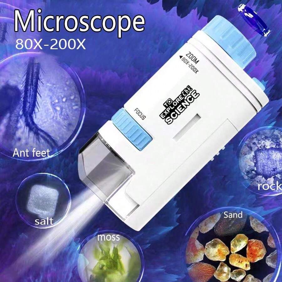 1pc Portable Microscope Magnifying Glass For Children 80-200X Focus ...