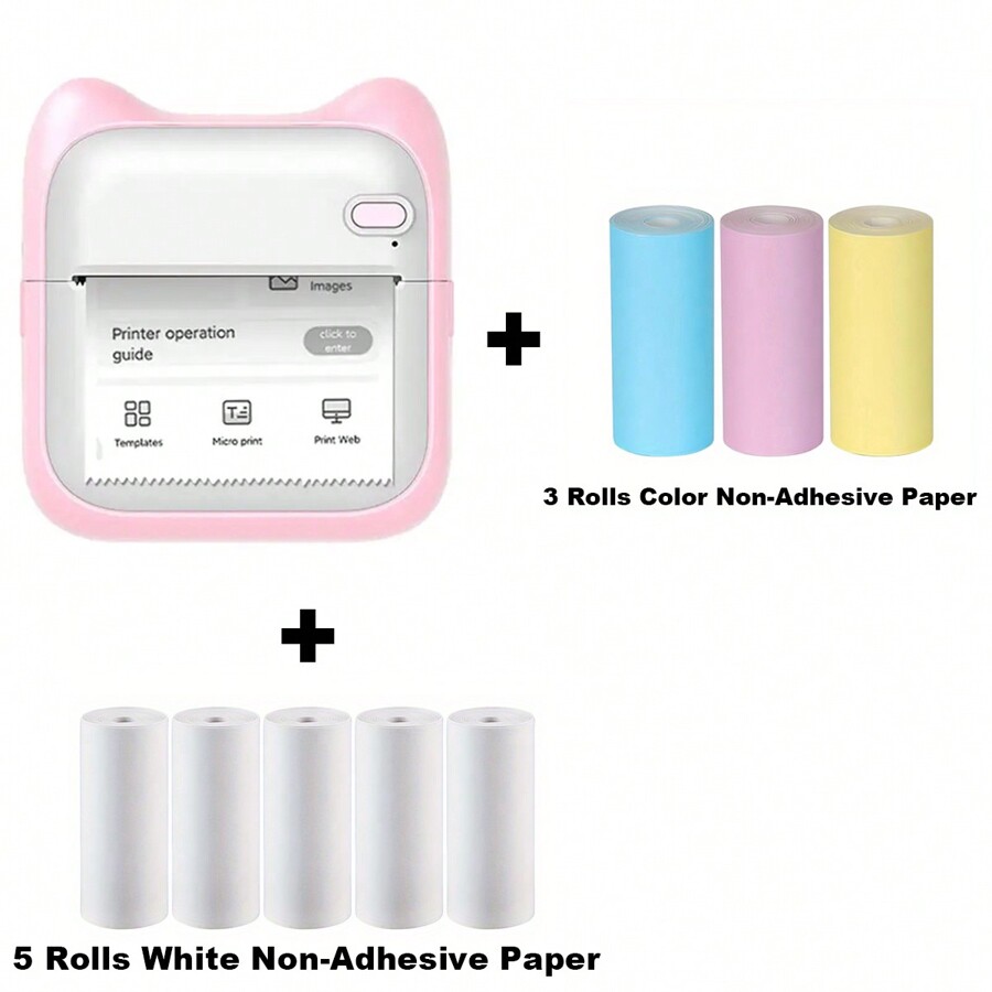 Mini Sticker Thermal Printer, With 8 Rolls Paper, Including 5Rolls Non ...