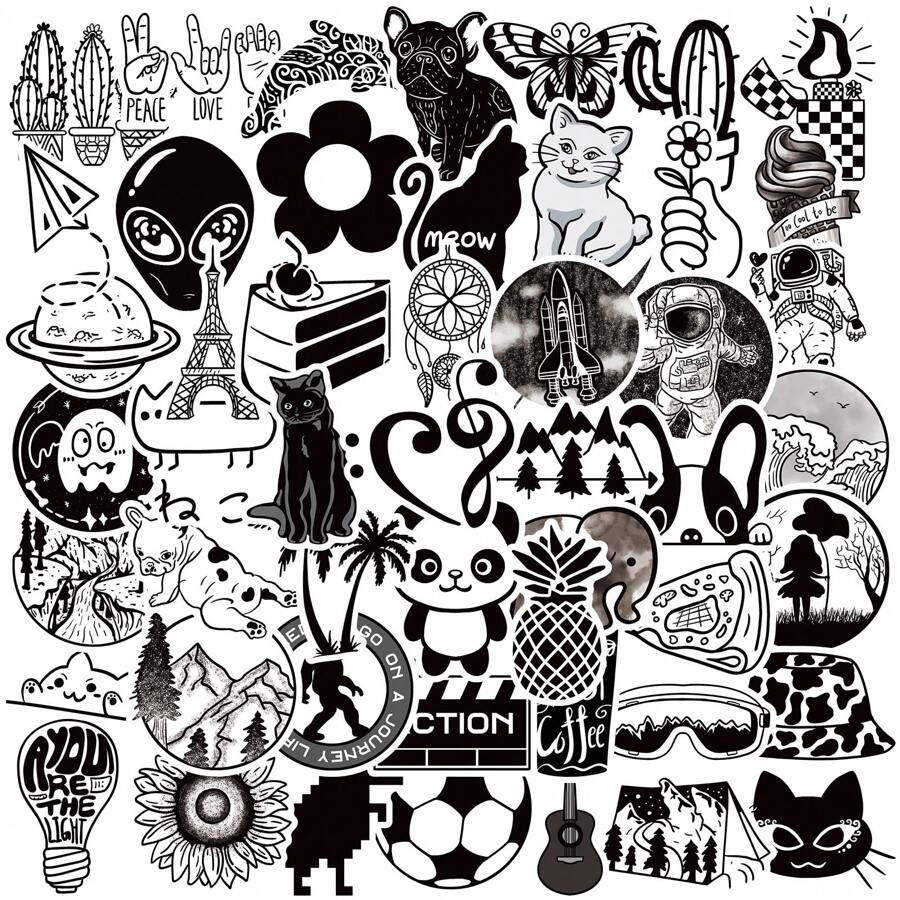 Set Of 50 Creative Black And White Graffiti Stickers, Black Gray INS ...