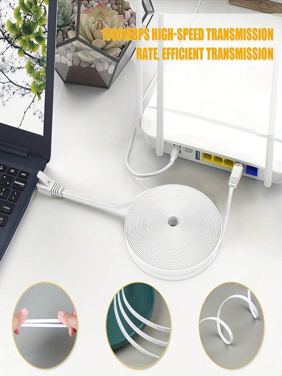 1PC 5m White Ethernet Cable High Speed, Cat 6 Flat Network Cable With ...