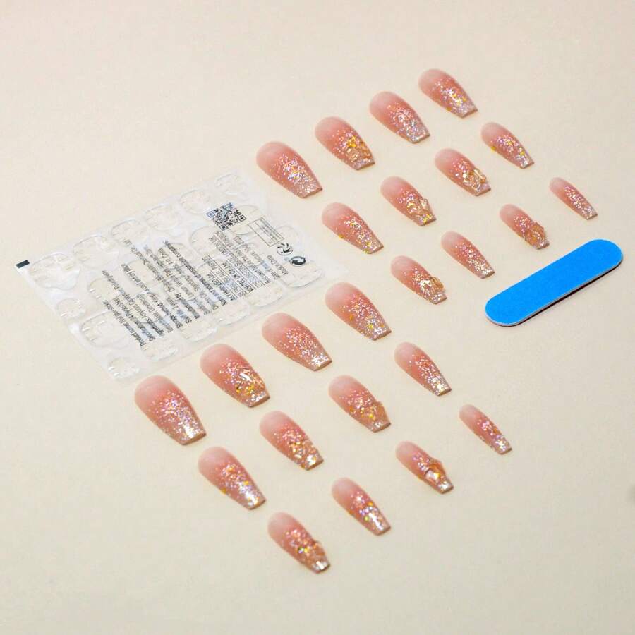 Nail Art Quick Wear Fake Nail Stickers 24pcs Long Coffin Shape Ballet ...