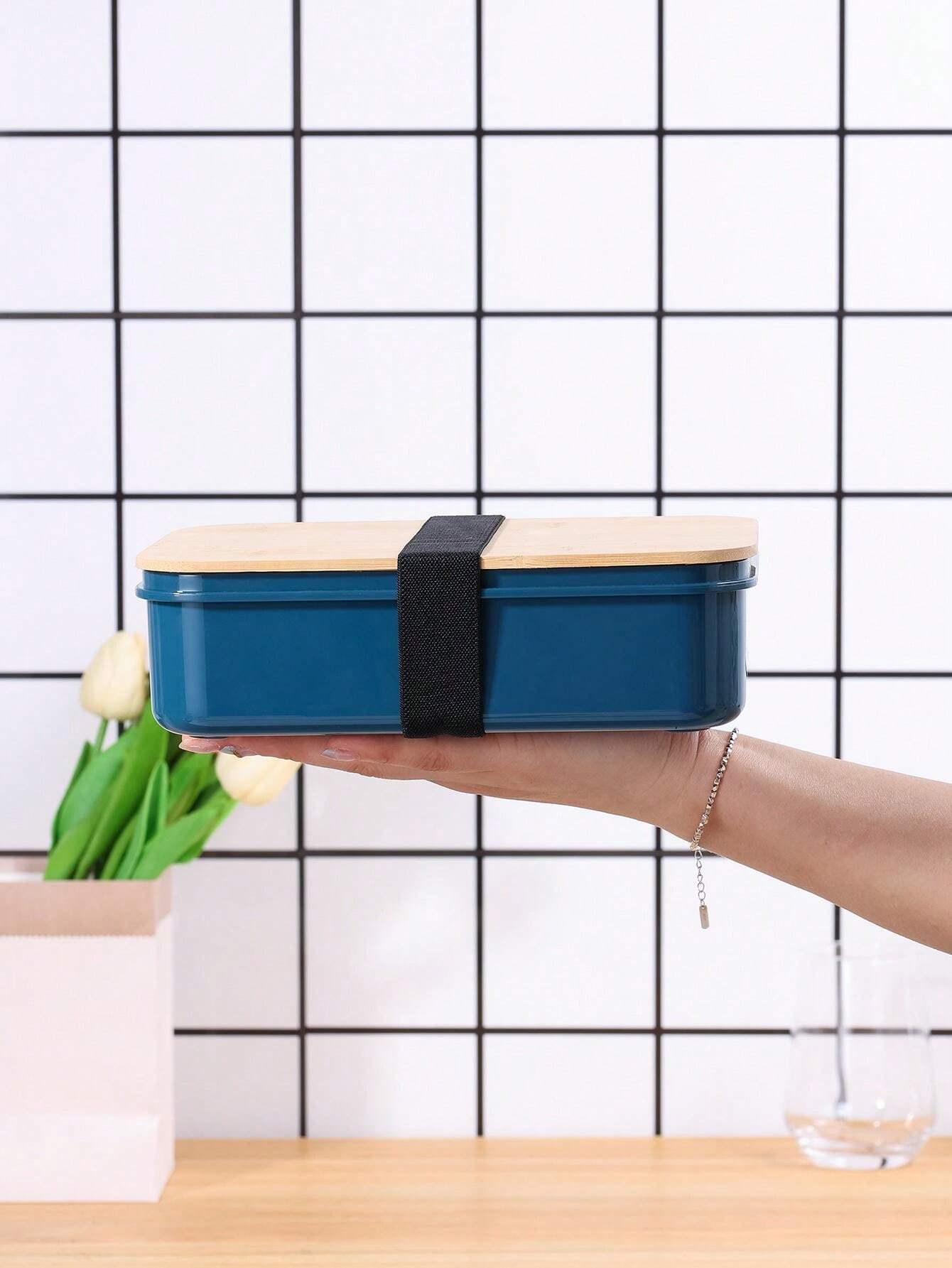 One Piece Bento Box With Cutlery, Wooden Lid, And Divided Compartments ...