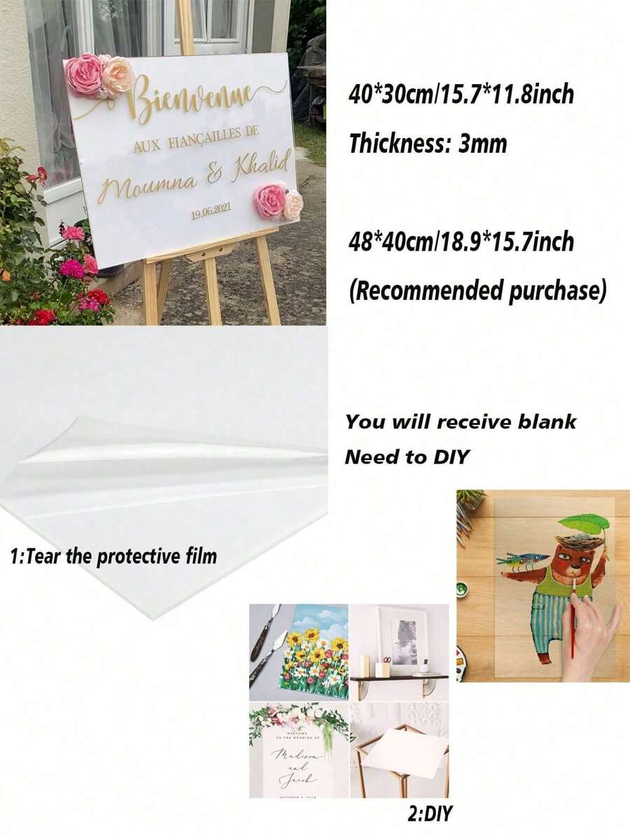 1pc 48*40cm Party Direction Sign Blank Clear Acrylic Sheet, Suitable ...
